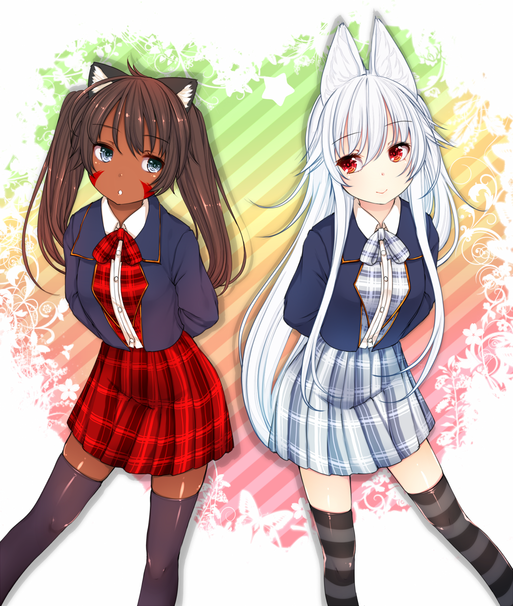 Safebooru - 2girls afilia (kiyomin) animal ears arms behind back blue eyes borrowed character ...