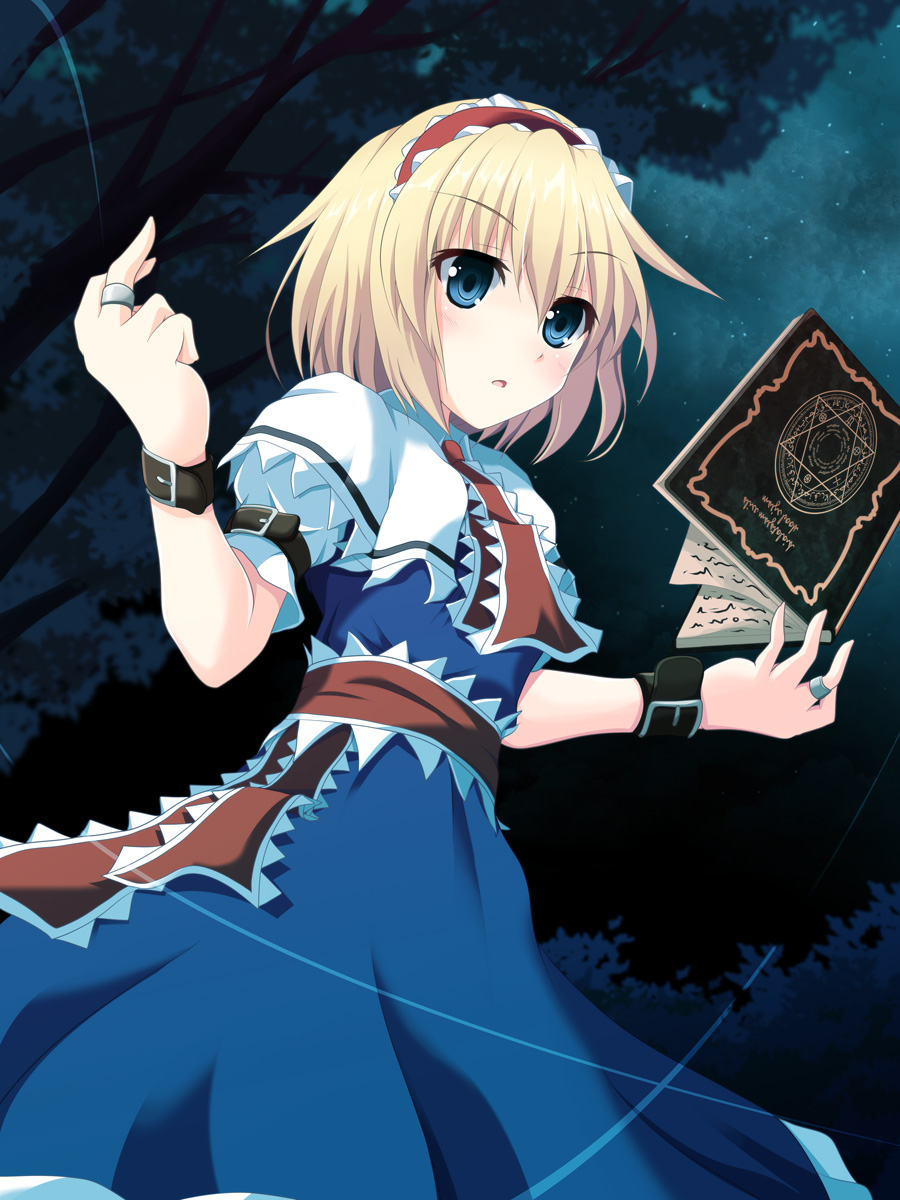 Safebooru - alice margatroid belt blonde hair blue eyes blush book bow capelet cross (crossryou ...