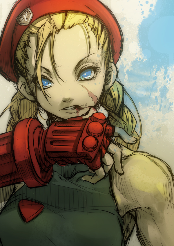 Safebooru - beret blonde hair blood blue eyes braid cammy white camouflage fingerless gloves ...