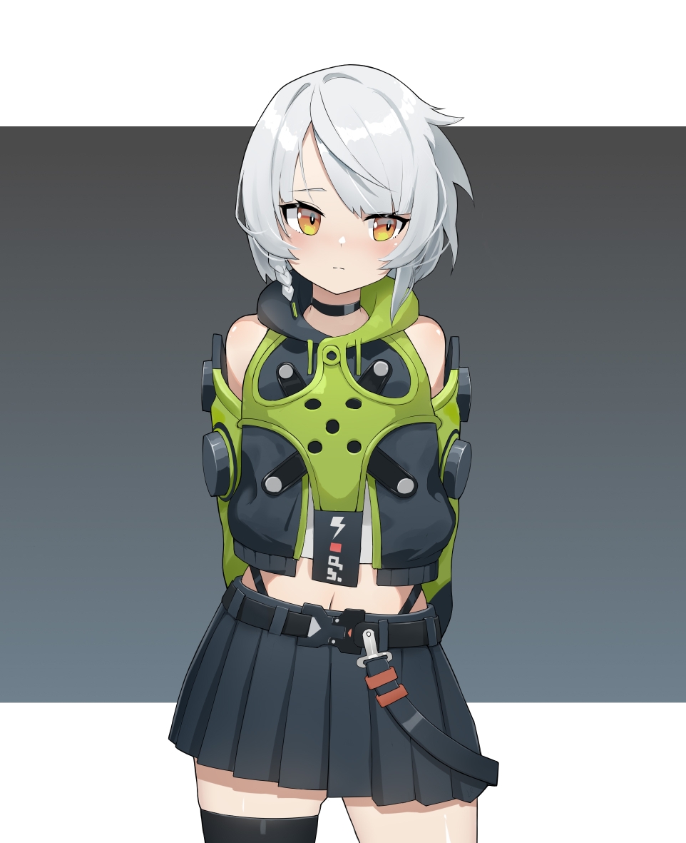 Safebooru - 1girl anby demara bangs bare shoulders belt black background black skirt black ...