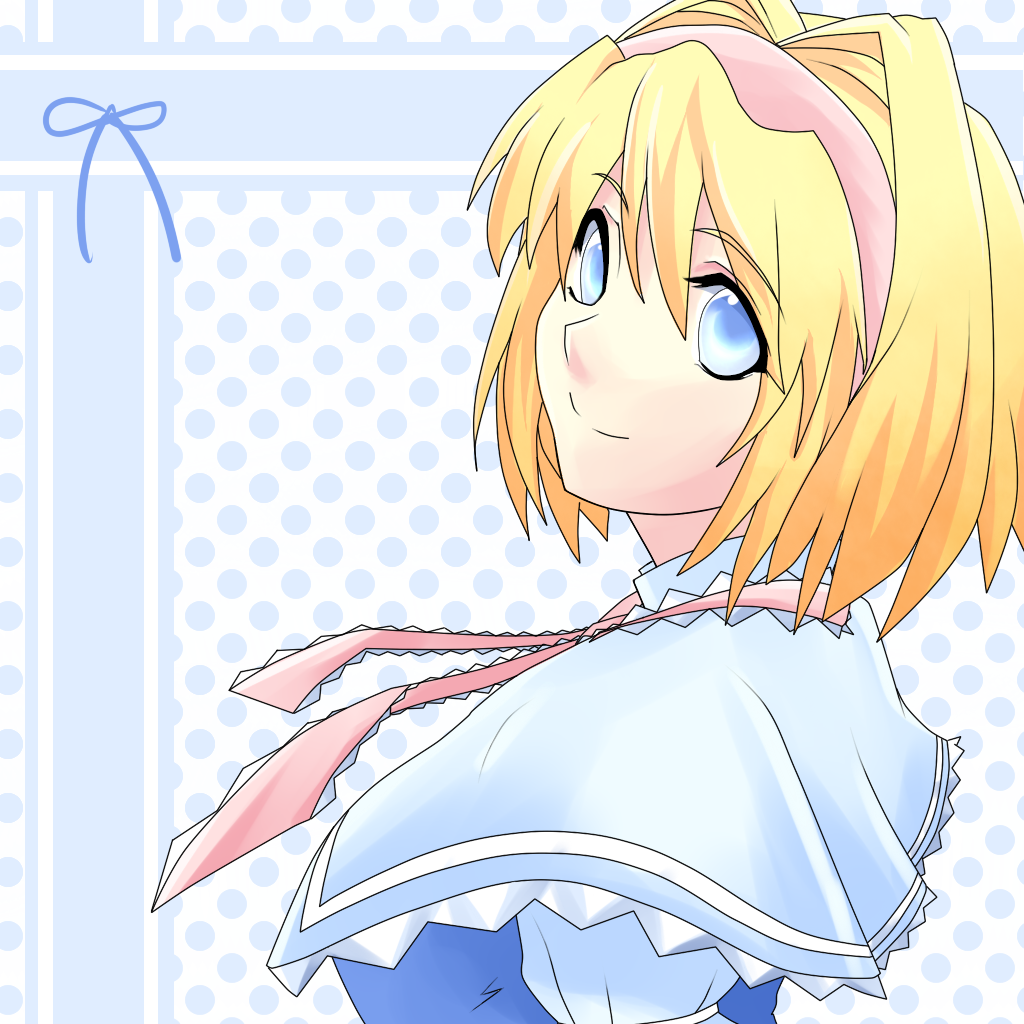 Safebooru - alice margatroid bangs blonde hair blue eyes bow capelet dress face frills pale skin ...