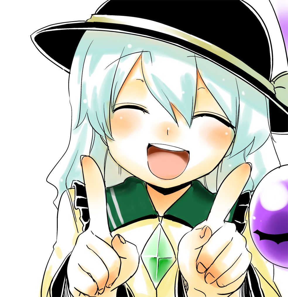 Safebooru - bow bust closed eyes eyes closed fingers green hair hat hat ...