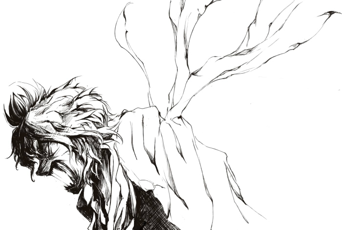 Safebooru - beast bust hair ornament hunched over monochrome open mouth ...