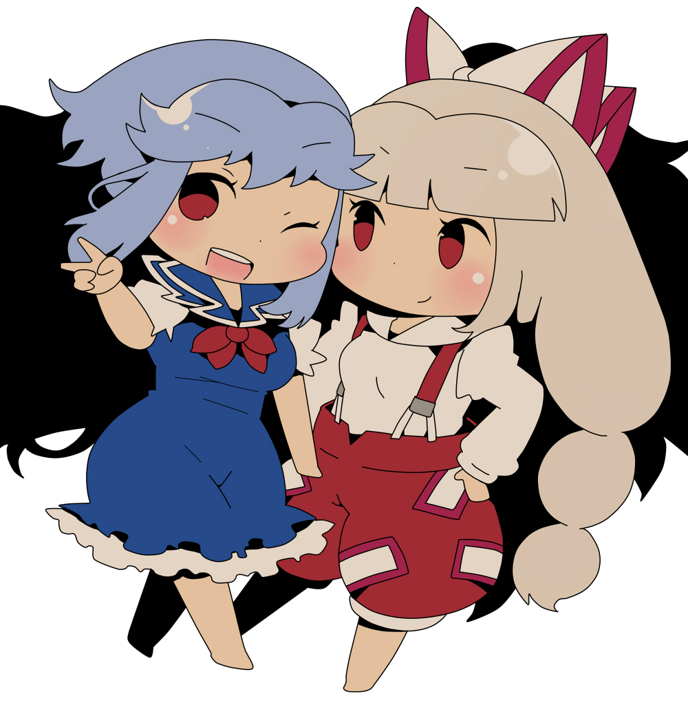 Safebooru - barefoot blue dress chibi dress fujiwara no mokou ...
