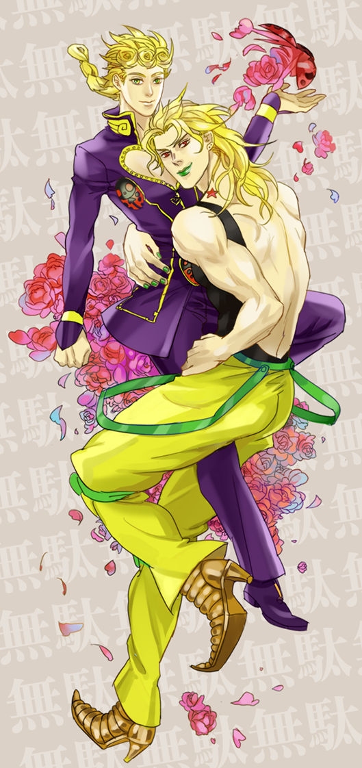 Safebooru - 2boys blonde hair blue eyes braid dio brando father and son flower giorno giovanna ...