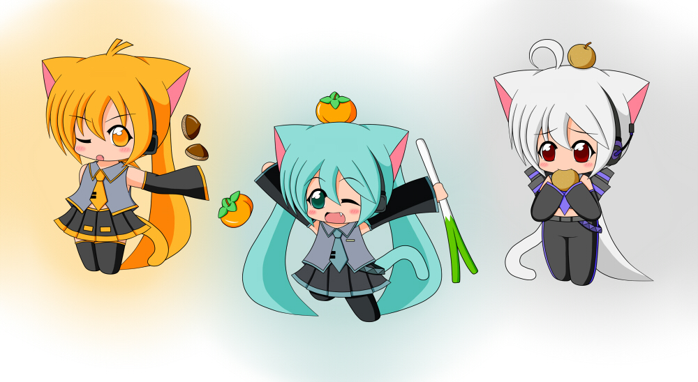 Safebooru - akita neru animal ears cat ears chibi fang hatsune miku ...