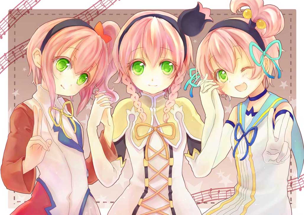 Safebooru 3girls Choker Colored Eyelashes Gloves Green Eyes Grey