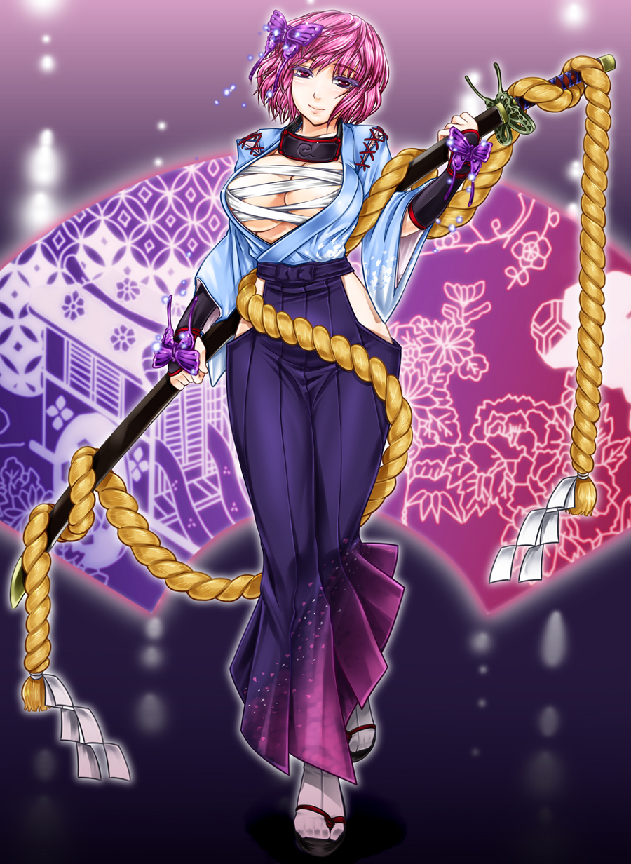 Safebooru - breasts budget sarashi butterfly cleavage dougi fan ...