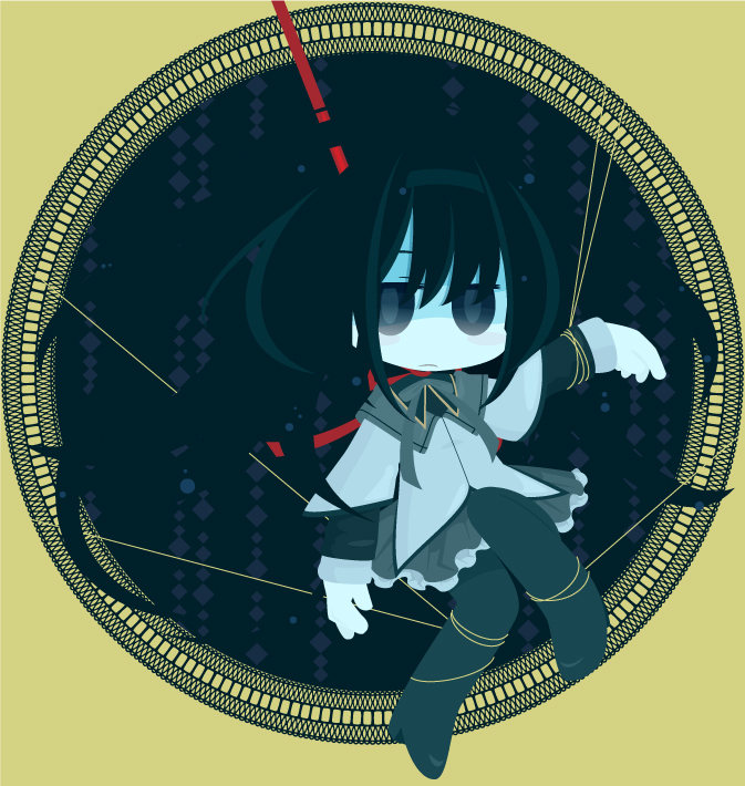 Safebooru - akemi homura bad id black eyes black hair bondage capelet ...