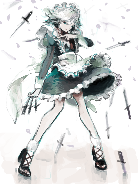 Safebooru - apron between fingers floating object high heels izayoi ...