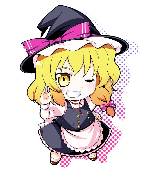 Safebooru - arm up blonde hair braid chibi face grin hair ribbon hand ...