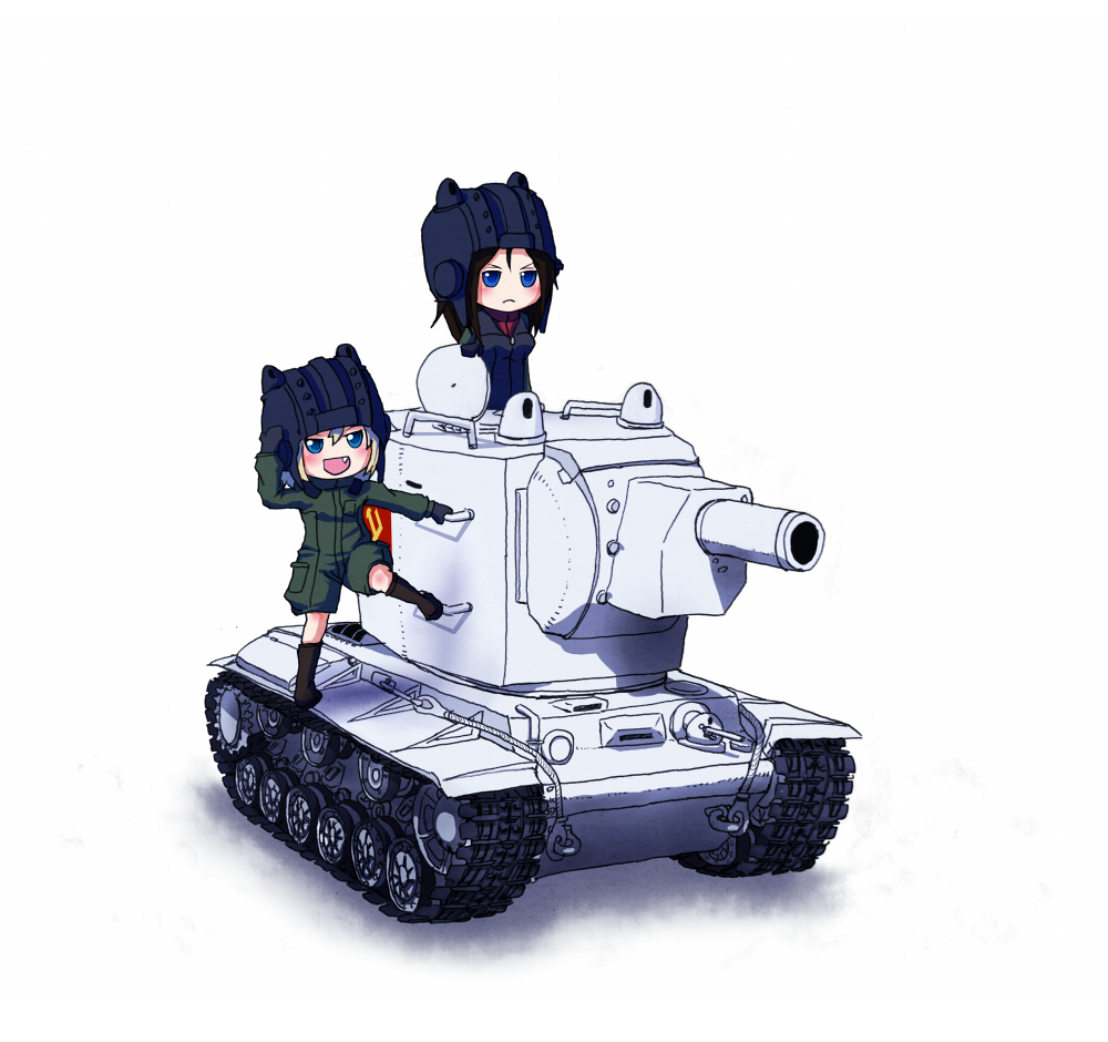 Safebooru - 2girls blue eyes chibi fang girls und panzer helmet homura ...
