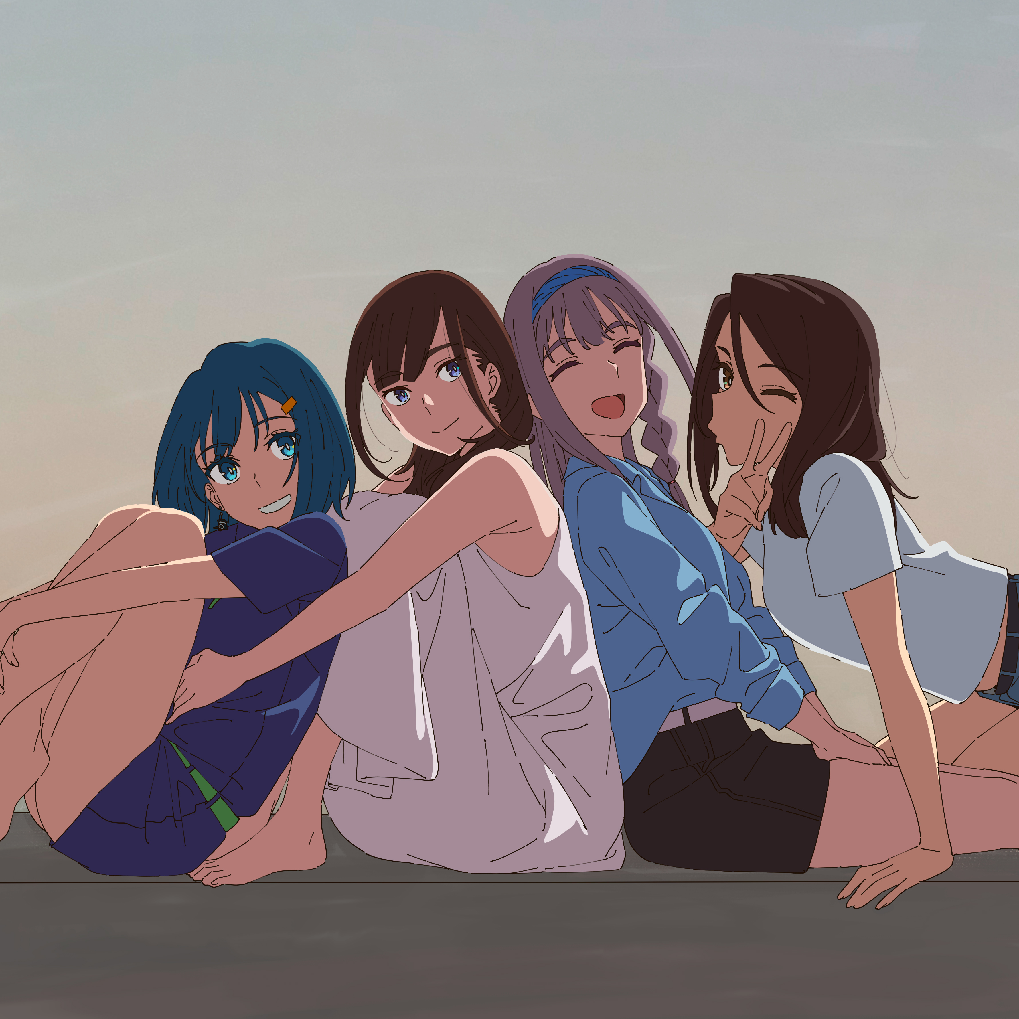 Safebooru - 4girls absurdres akane haruka (sorairo utility) aoba minami barefoot black skirt ...