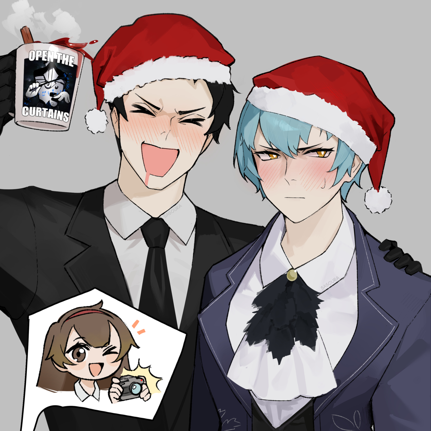 Safebooru - 1boy 2girls angela (project moon) black gloves black hair ...