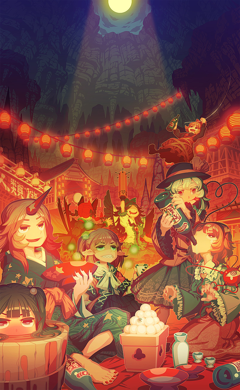 Safebooru - alcohol bottle choko (cup) drinking drunk everyone eyeball ...