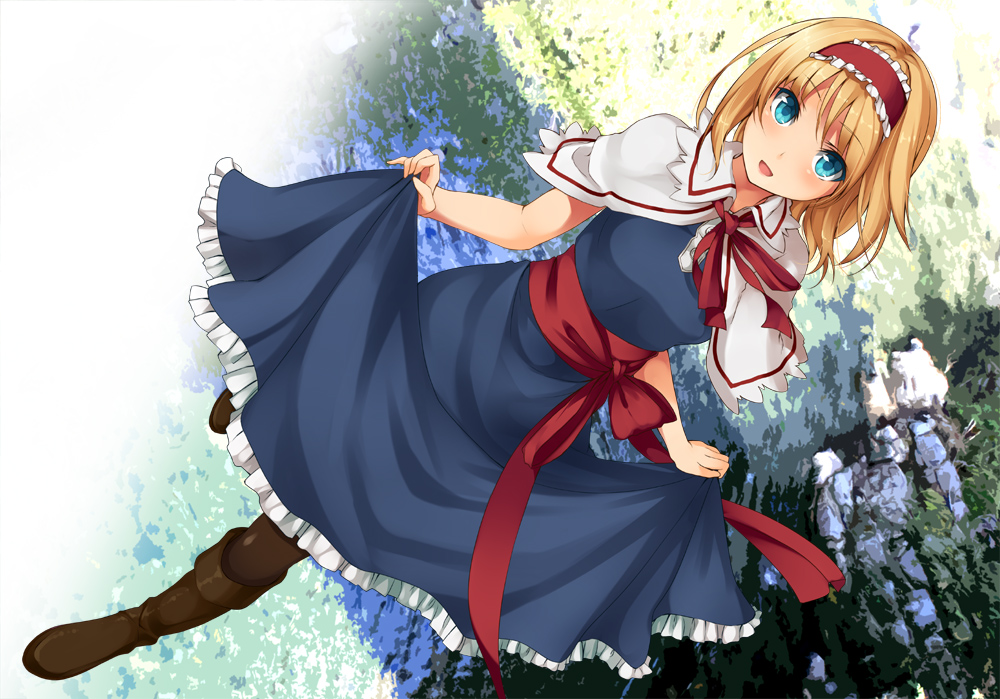 Safebooru - 1girl alice margatroid black legwear blonde hair blue eyes blush capelet hairband ...