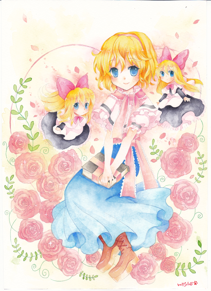 Safebooru - alice margatroid blonde hair blue eyes blush book boots capelet cross-laced footwear ...