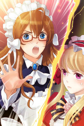 Safebooru - :o apron blonde hair blue eyes blush bow brown hair chief ...