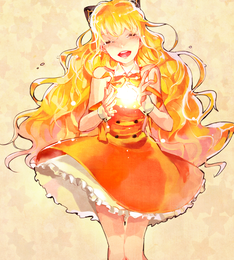 Safebooru - blonde hair blush closed eyes dress long hair open mouth seeu smile solo tears tiny ...