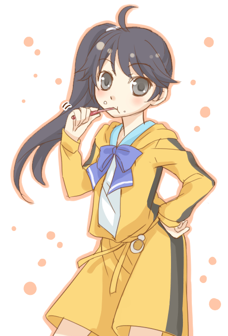 Safebooru - bakemonogatari black eyes black hair brushing teeth hooded ...