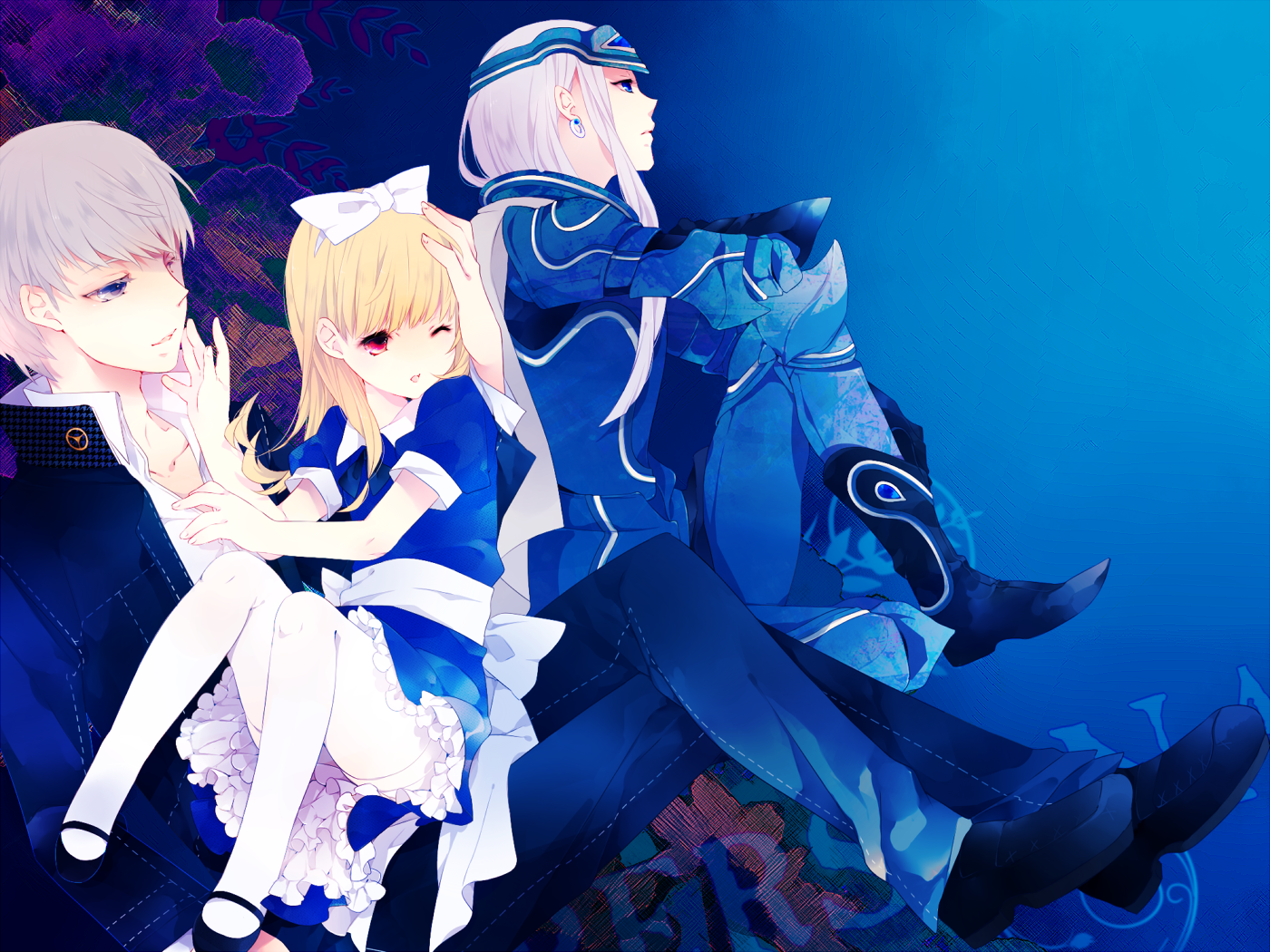 Safebooru - armor artist request bangs blonde hair blue background blue eyes blunt bangs boots ...