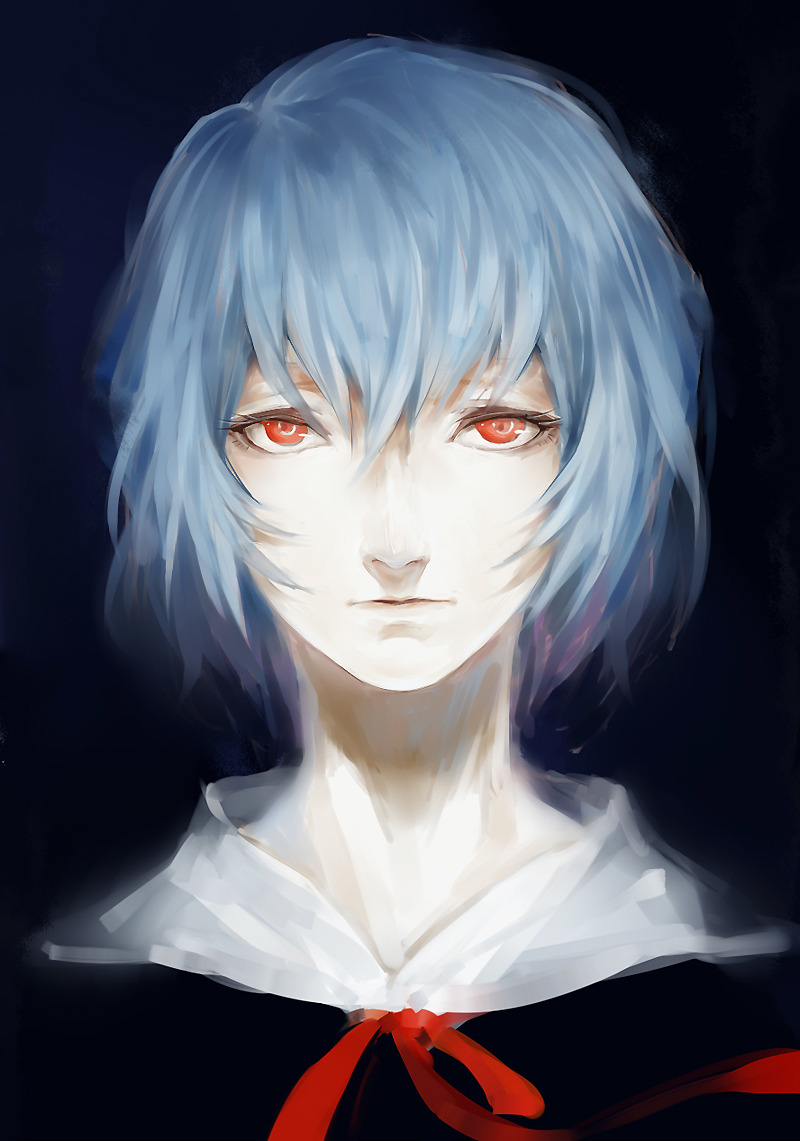 Safebooru - 1girl ayanami rei blue hair neon genesis evangelion realistic red eyes school ...