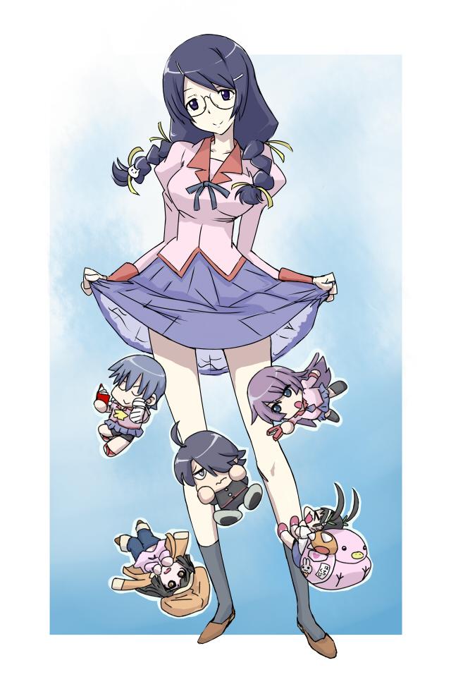 Safebooru - bakemonogatari black hair blue eyes chibi glasses gohandesu yo hachikuji mayoi ...