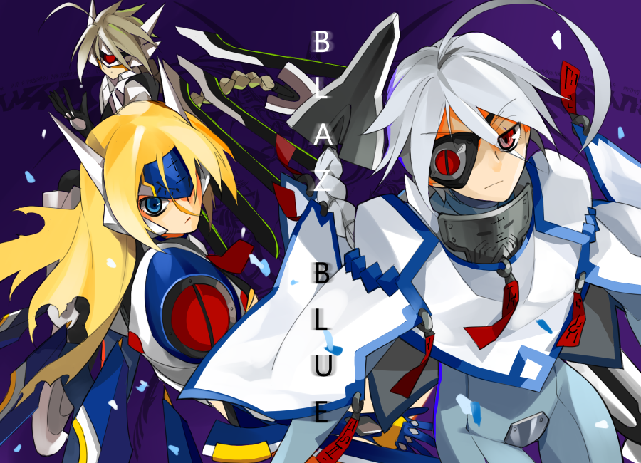 Safebooru Armor Blazblue Blonde Hair Blue Eyes Eyepatch Grey Hair 3027