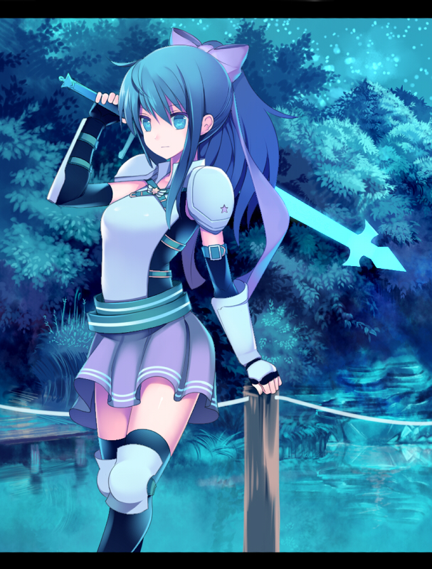 Safebooru - armor bad id black legwear blue eyes blue hair fence ...