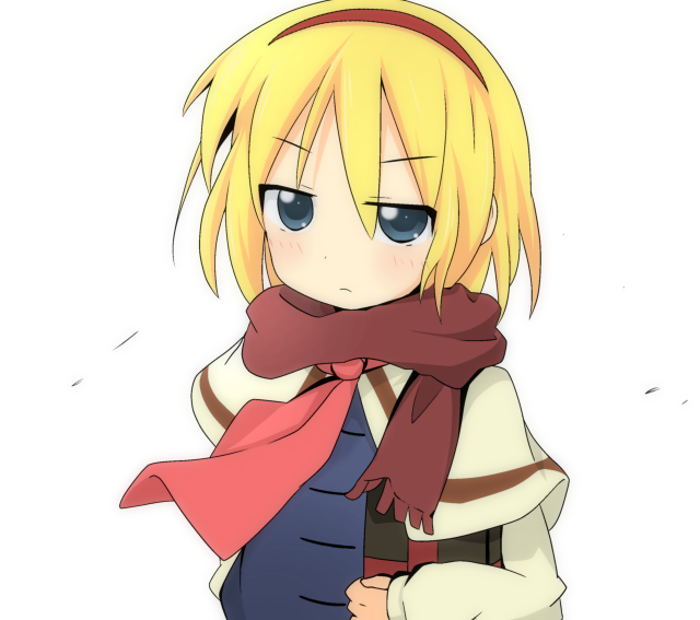 Safebooru - alice margatroid blonde hair blue eyes book bust capelet flat gaze hairband scarf ...