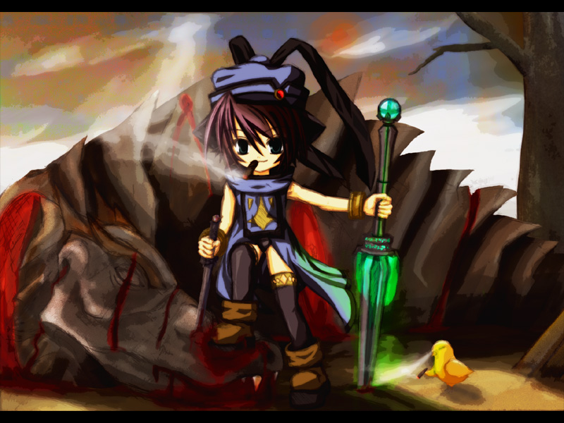 Safebooru - blood chicken hat letterboxed original shitsuki nagi short ...