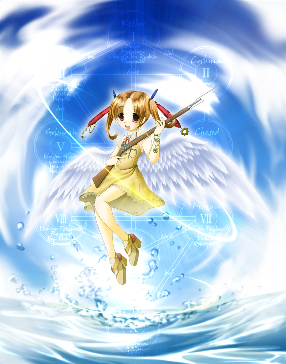 Safebooru - brown hair gun highres nashigami tsubute original solo weapon wings | 741614