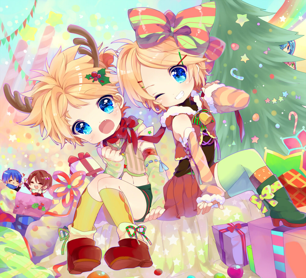 Safebooru - blue eyes boots bow chibi christmas fang hair bow hair ...