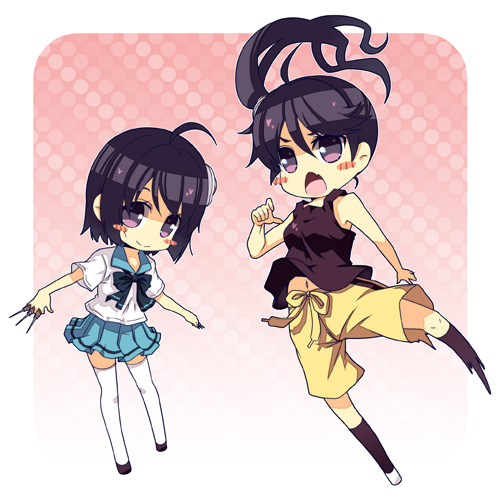 Safebooru - araragi tsukihi bakemonogatari chibi kicking kouji (campus ...