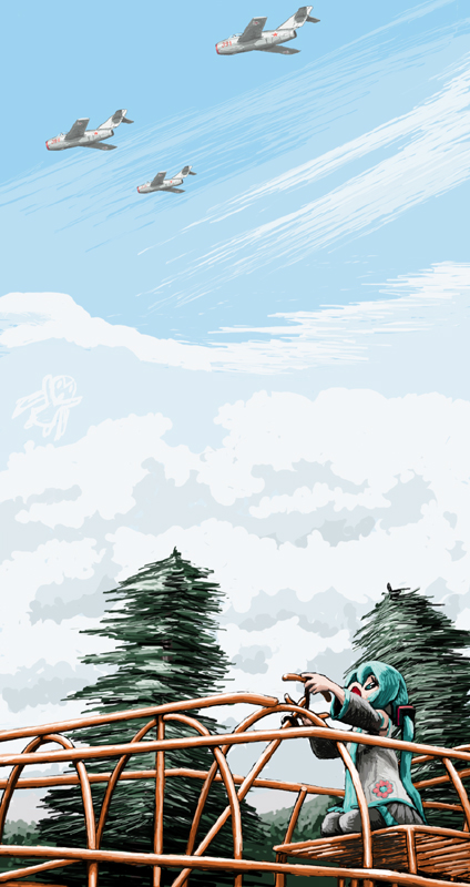 Safebooru - cloud fighter jet hatsune miku jet mig-15 military rxjx sky ...