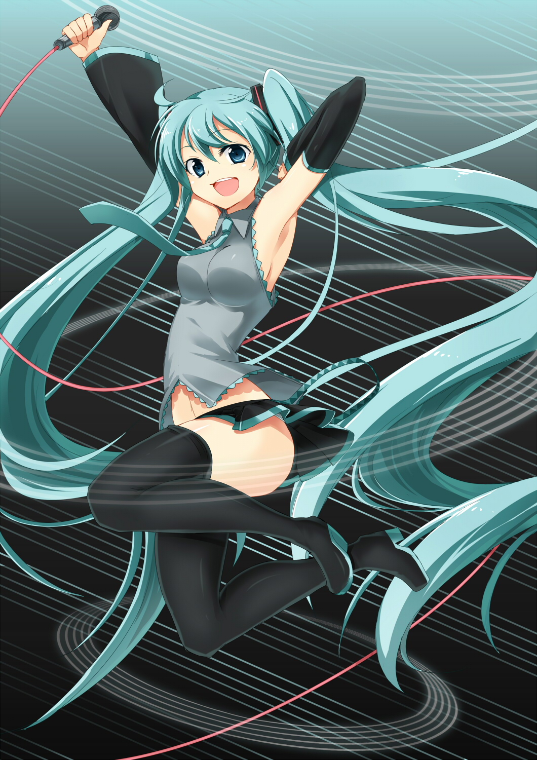 Safebooru - aqua eyes aqua hair armpits arms up boots detached sleeves hatsune miku highres ...