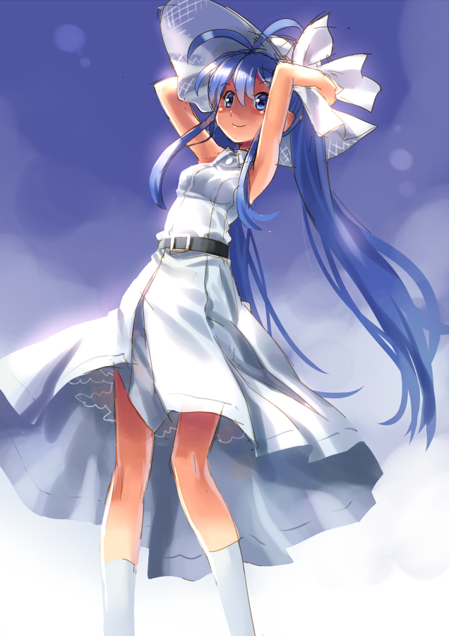 Safebooru - 1girl antenna hair armpits belt blue eyes blue hair blush ...