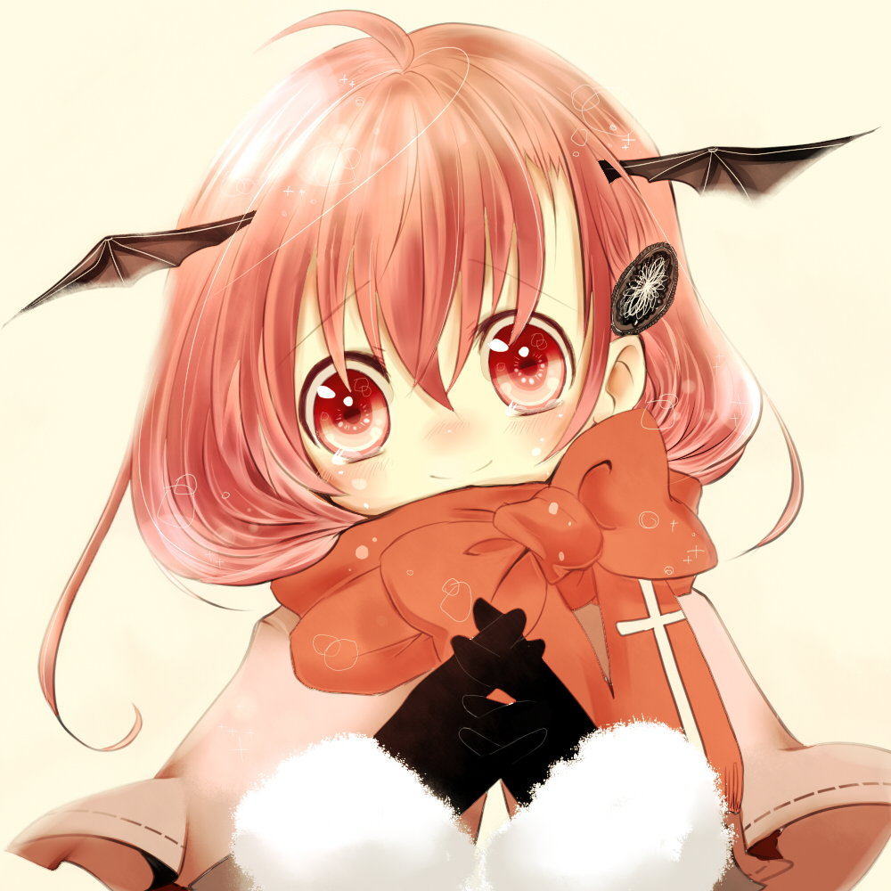Safebooru - ahoge bat wings black gloves blush bow bust capelet cross ...