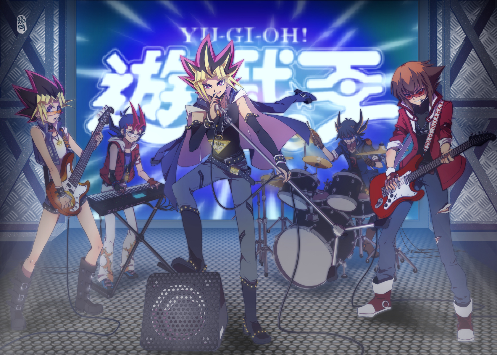 Safebooru - band brown hair crossover drum fudou yuusei guitar highres ...