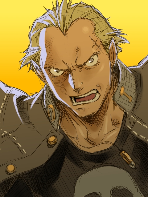 Safebooru - angry blonde hair bullet jacket looking at viewer male ...