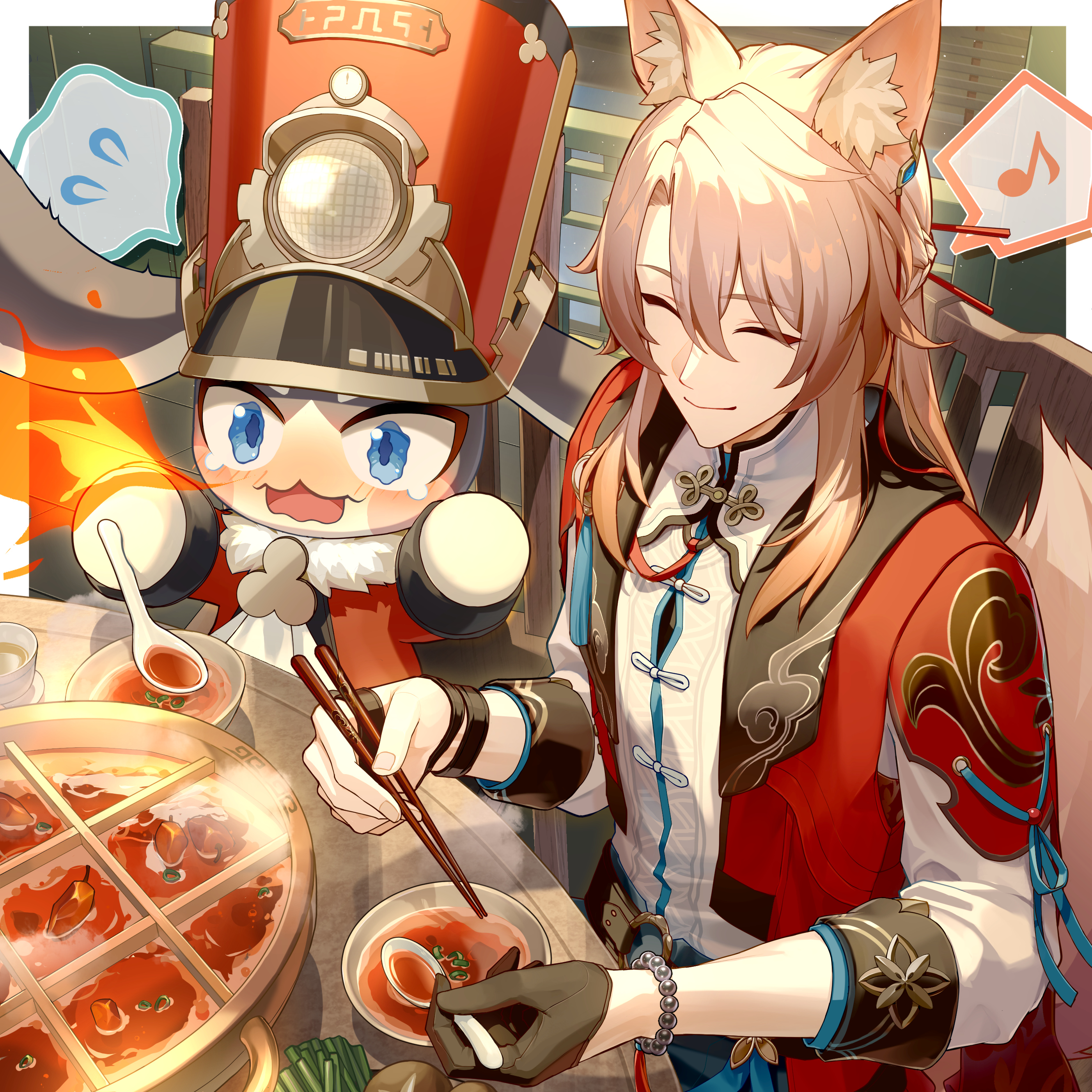 Safebooru - 1boy 1other absurdres animal ear fluff animal ears bibi (obb spl) blue eyes chinese ...