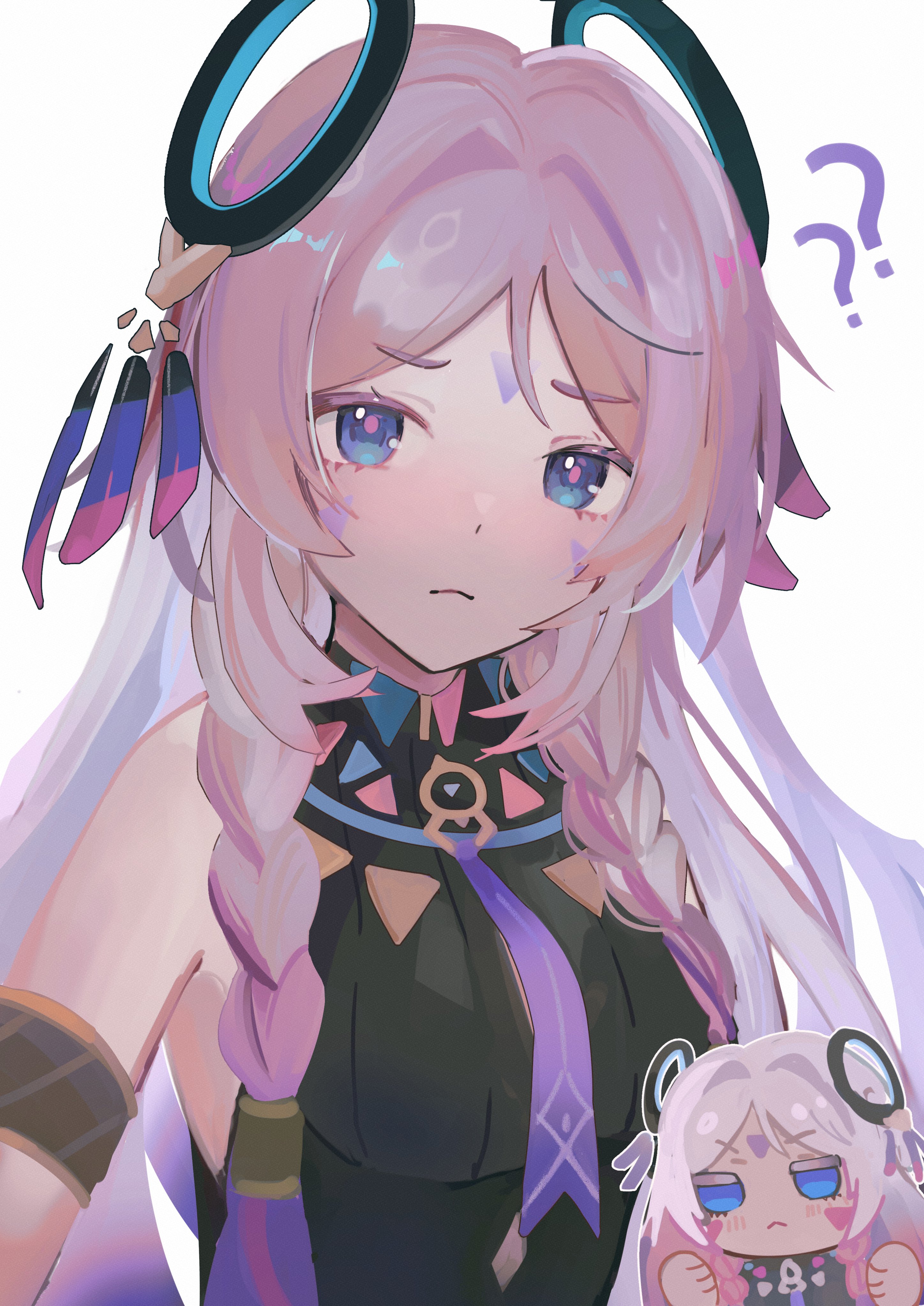 Safebooru - 1girl ? ?? absurdres bare shoulders blue eyes braid breasts chibi chibi inset ...