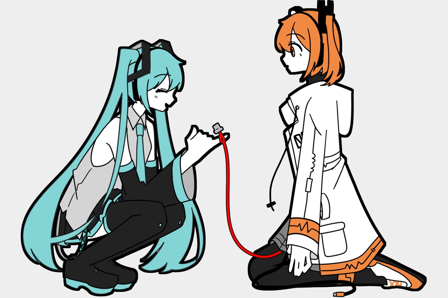 Safebooru - 2girls a.i. voice adachi rei aqua hair aqua necktie black footwear black pantyhose ...