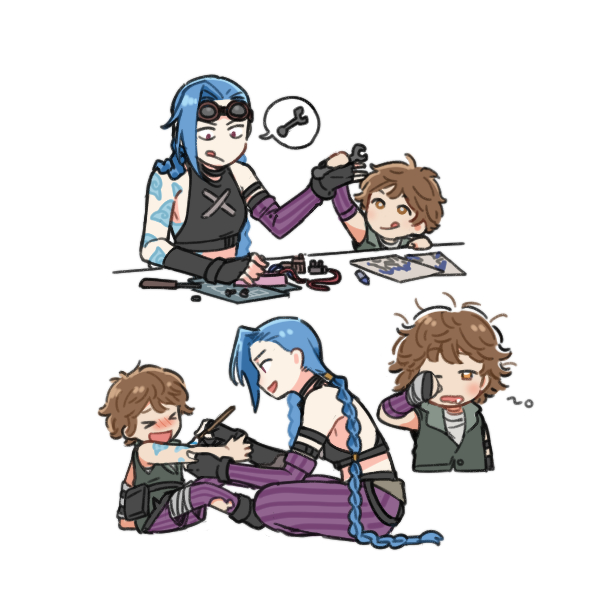 Safebooru - 2girls arcane: league of legends arcane jinx blue hair bowwow (hamju94) braid brown ...
