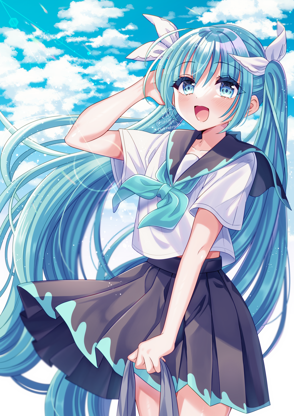 Safebooru - 1girl alternate costume aqua eyes aqua hair blue eyes blue hair doroshii hair ...