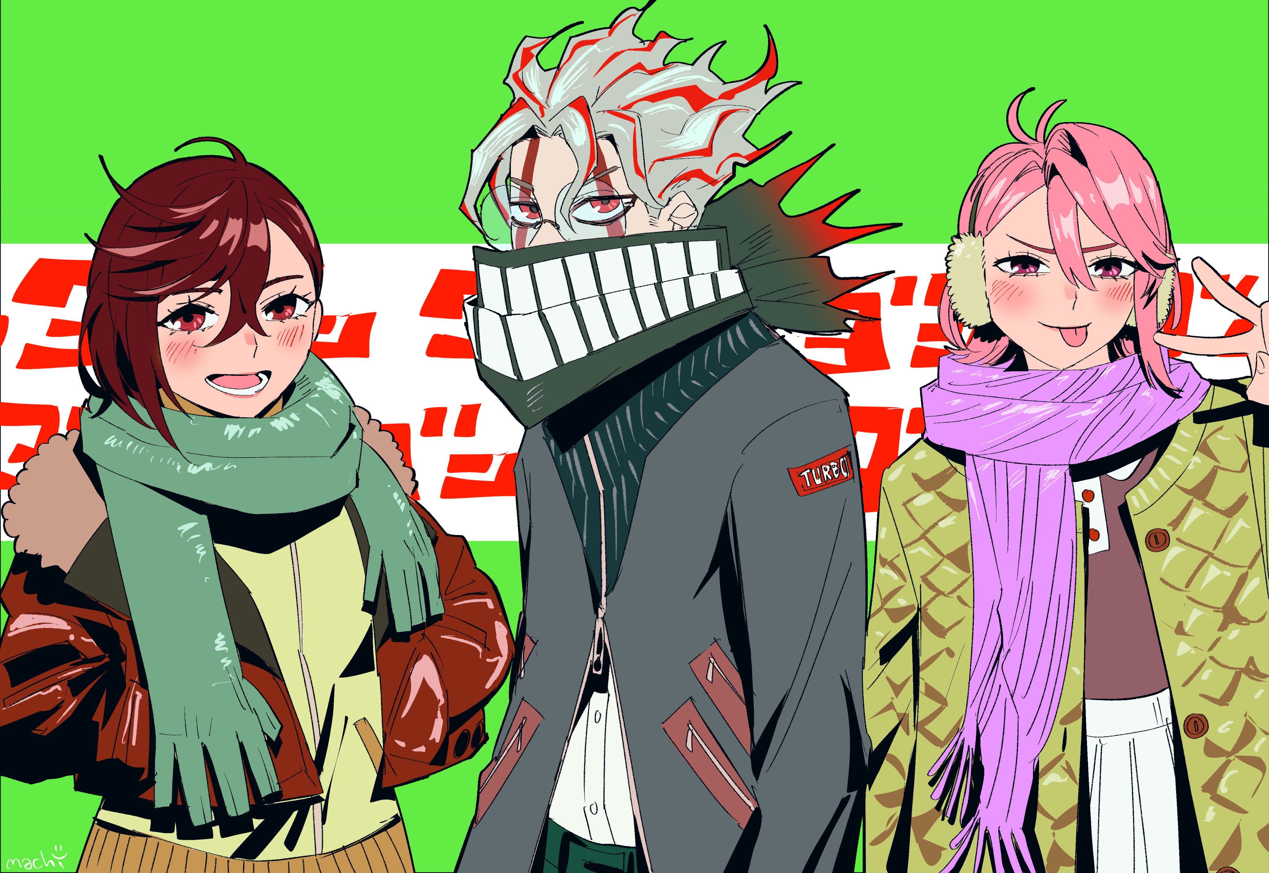 Safebooru - 1boy 2girls absurdres alternate form ayase momo brown hair dandadan facial mark ...