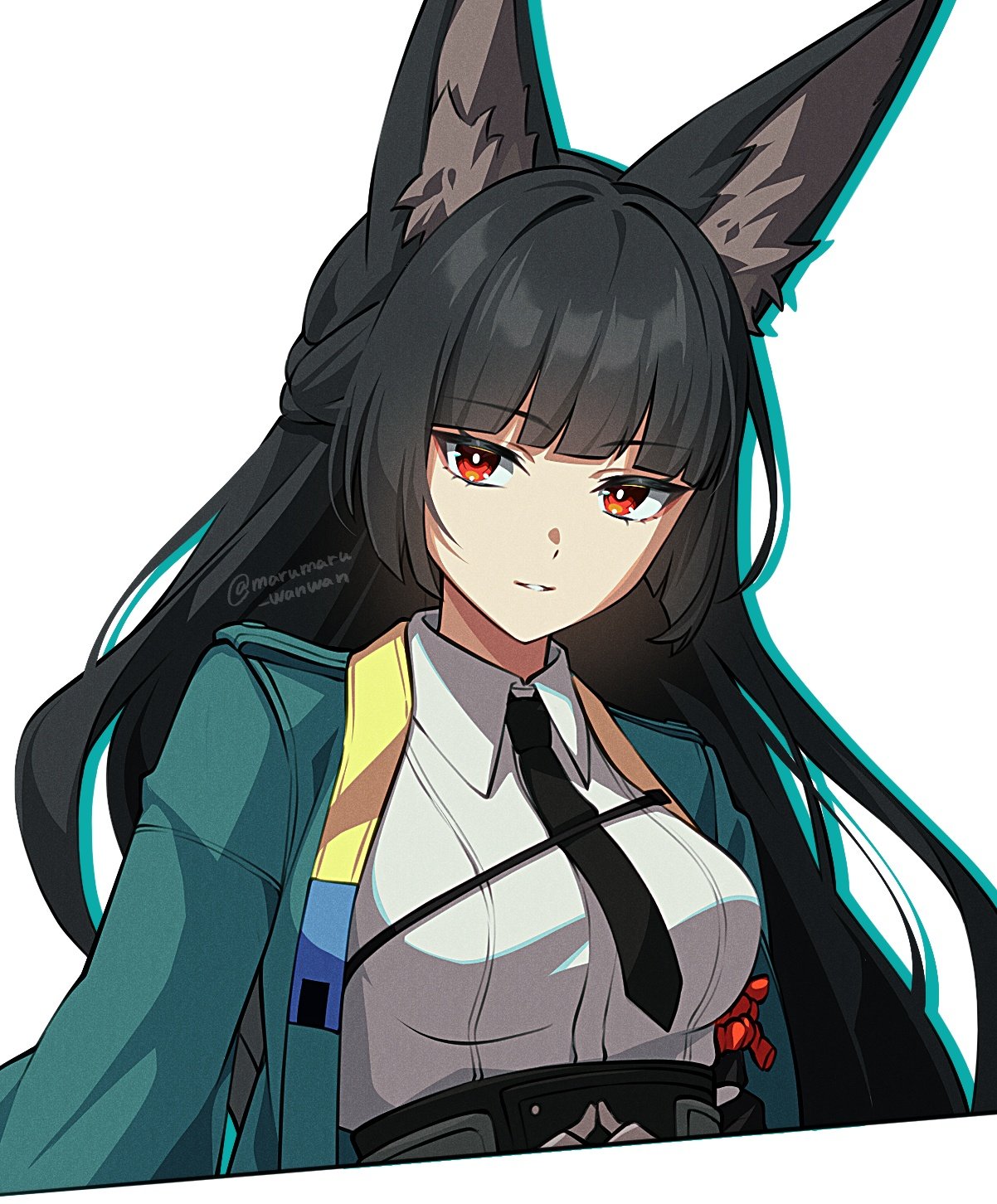 Safebooru - 1girl animal ear fluff artist name black hair black necktie blunt bangs commentary ...