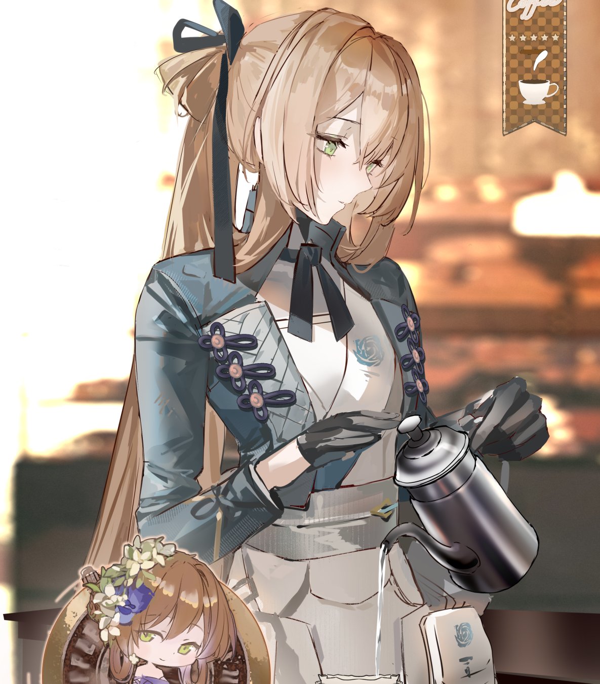 Safebooru - 1girl black gloves black ribbon dress flower girls frontline gloves green eyes hair ...