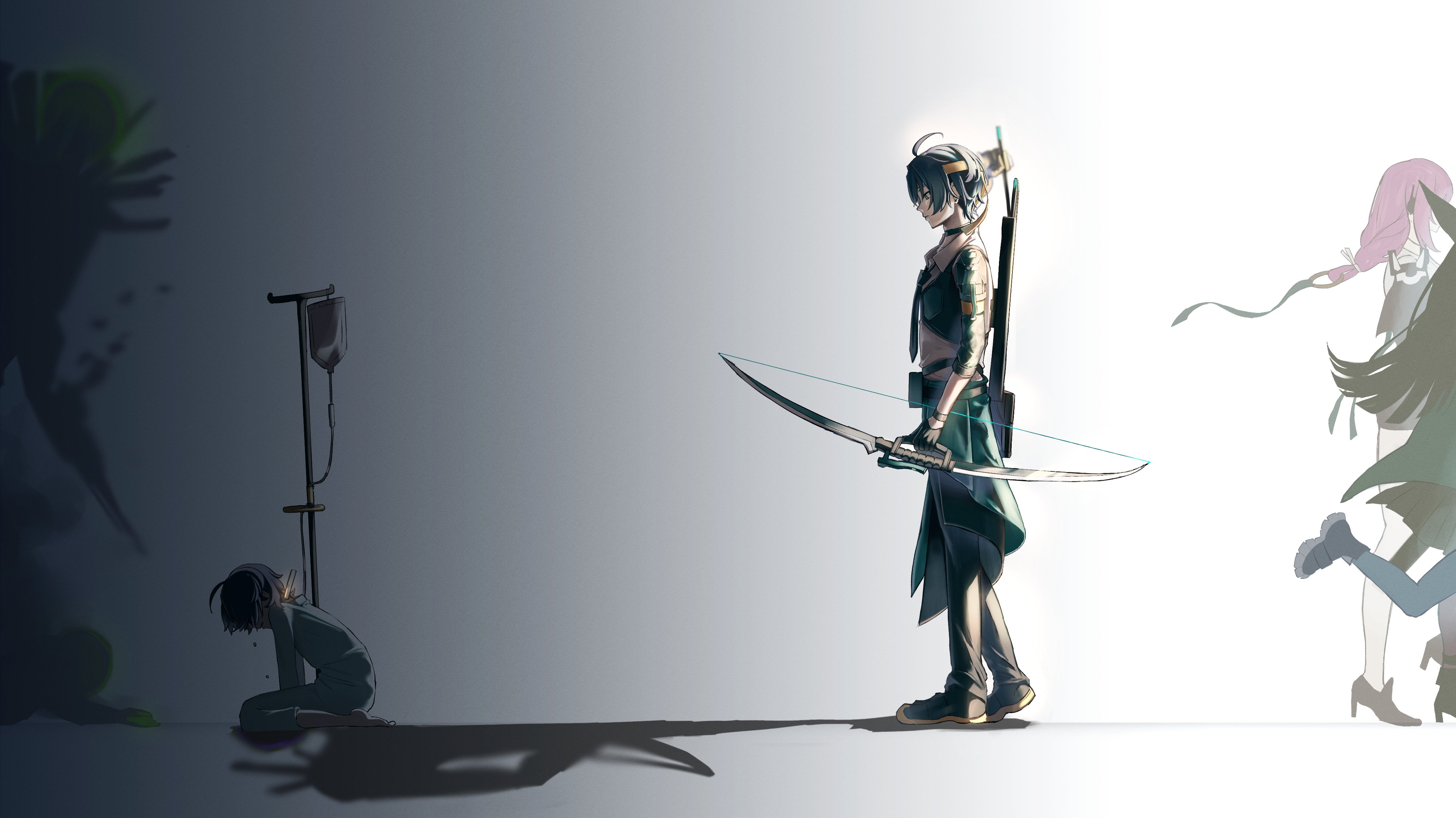 Safebooru - 1boy 3girls absurdres animal ears asaba harumasa black footwear black gloves black ...