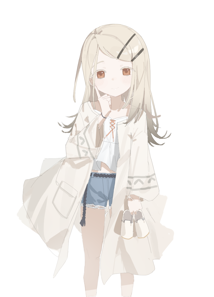 Safebooru - 1girl ar2a belt black belt blonde hair blue shorts camisole closed mouth coat ...